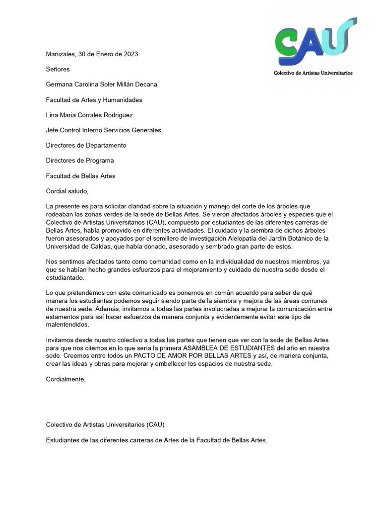 Carta Colectivo de Artistas Bellas Artes | PDF