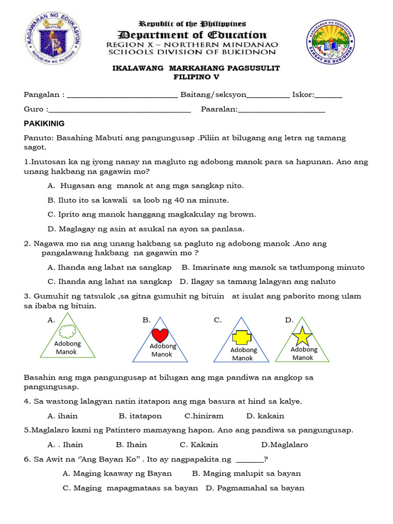 Filipino5-Q2-Test Question | PDF