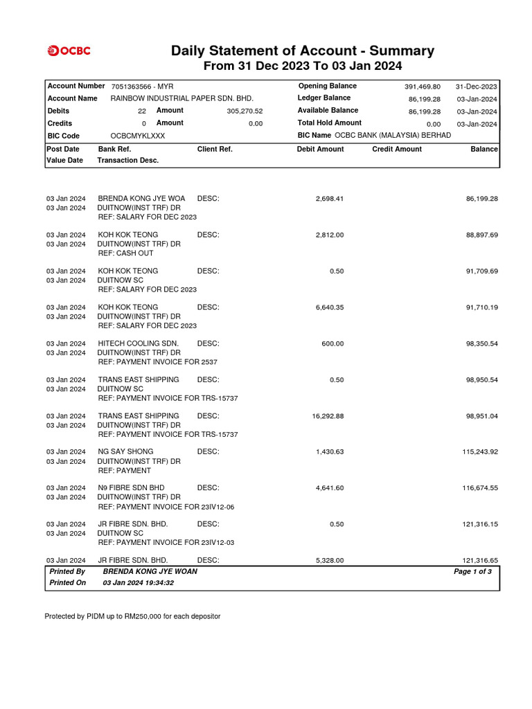Daily Account Statement Summary | PDF