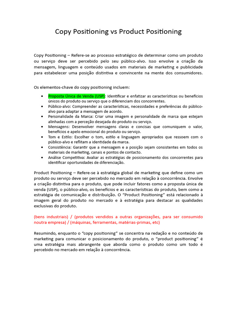 Copy Positioning Vs Product Positioning | PDF | Segmentação de mercado ...