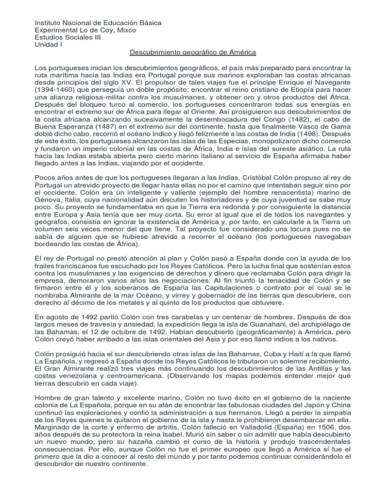 Descubrimiento Geográfico de América Generalidades | PDF | Cristobal ...