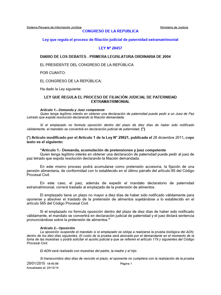 Ley 28457 | PDF | Judicaturas | Demanda judicial