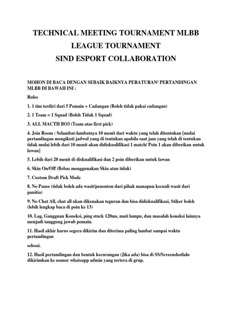 Aturan Turnamen MLBB Sind Esport | PDF