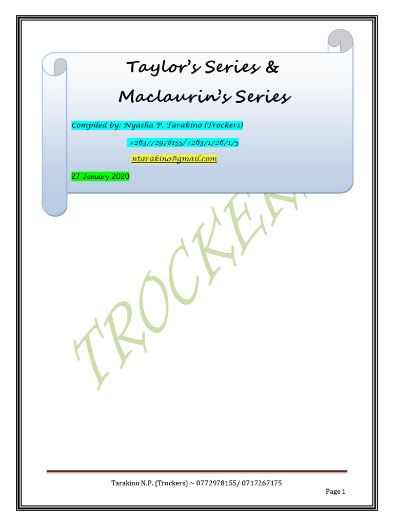 Taylor Series & Maclaurin's Series Notes by Trockers | PDF | Calculus ...
