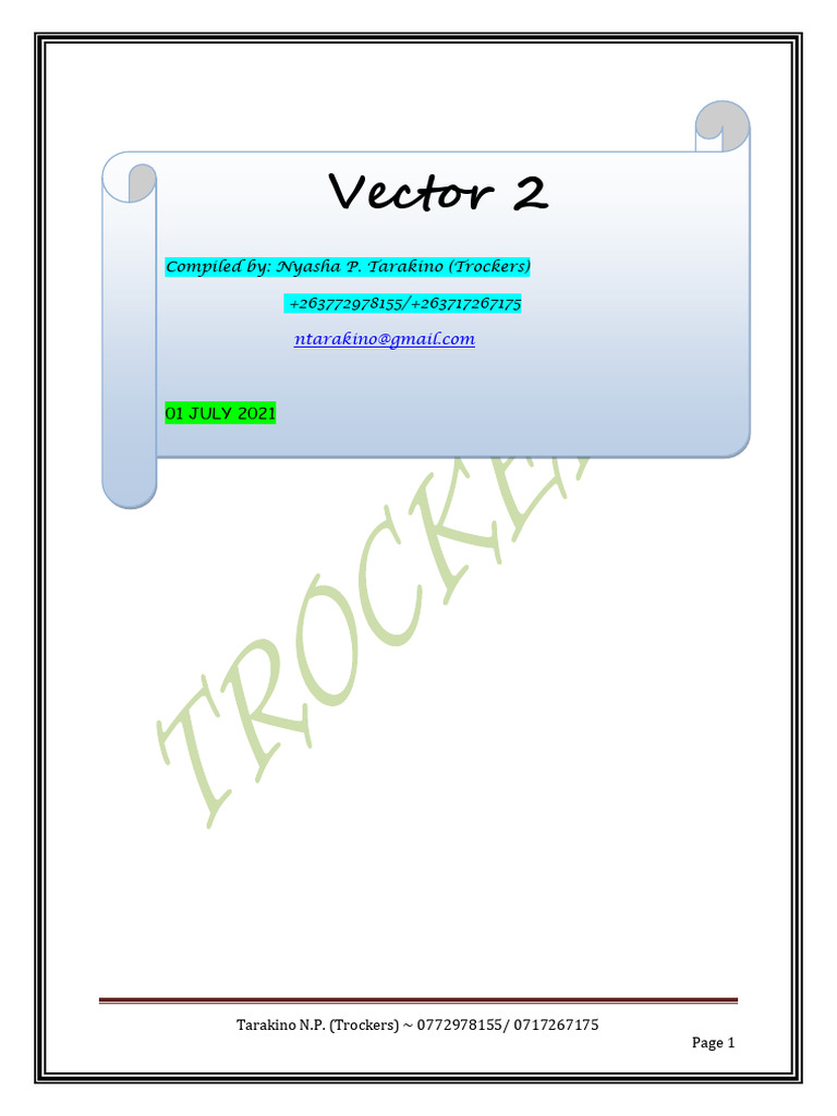 Vector 2 Notes - by Trockers | PDF | Line (Geometry) | Equations