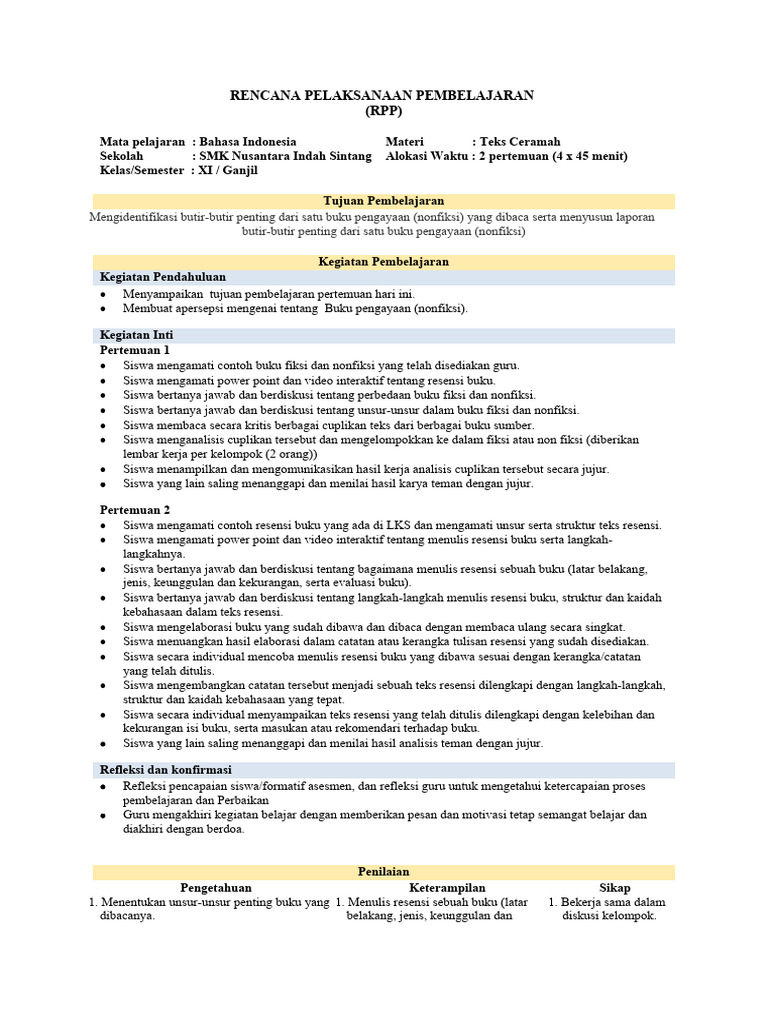 RPP KD 3.7 Dan 4.7 Laporan Membaca Buku Pengayaan | PDF