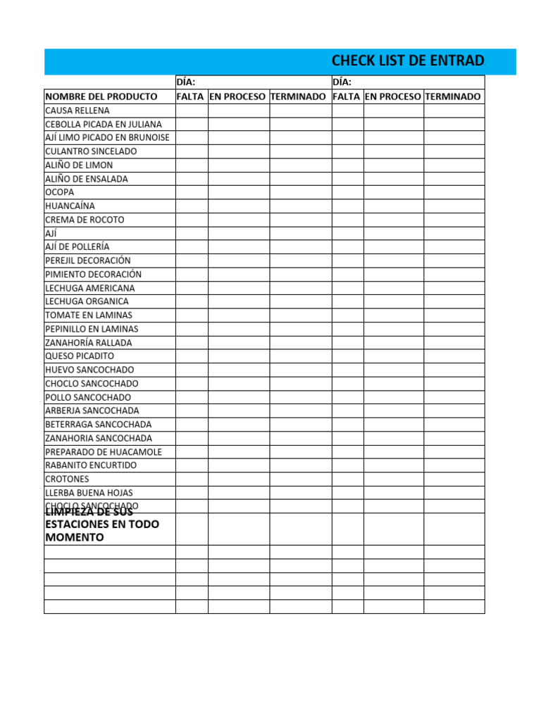 CHECK LÍST de Cocina 2021 | Descargar gratis PDF | Alimentos | Cocina