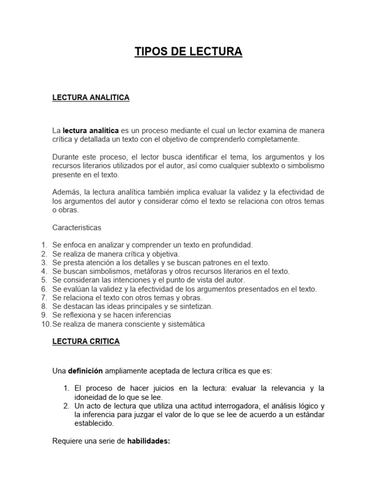 Tipos de Lectura | PDF | Comprensión lectora | Aprendizaje