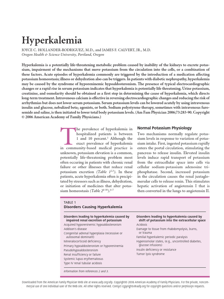 Hyperkalemia | PDF | Kidney | Medical Specialties