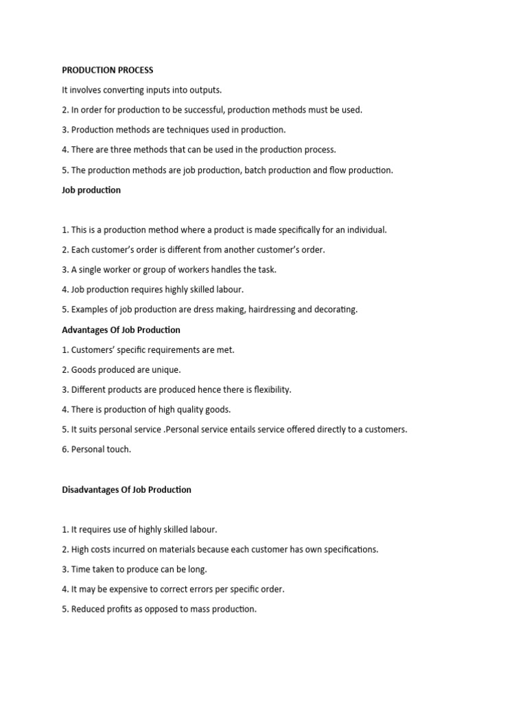 Production Processes | PDF | Mass Production | Cost