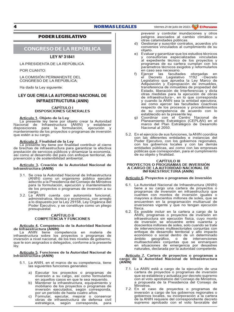 Congreso de La República: Normas Legales | PDF | Infraestructura | Regulación