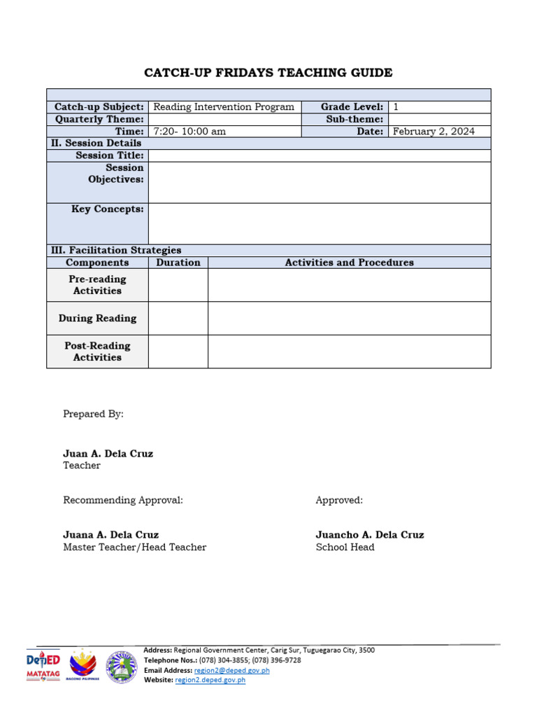 Catch Up Friday Teachers Guide Template For Intervention Reading | PDF