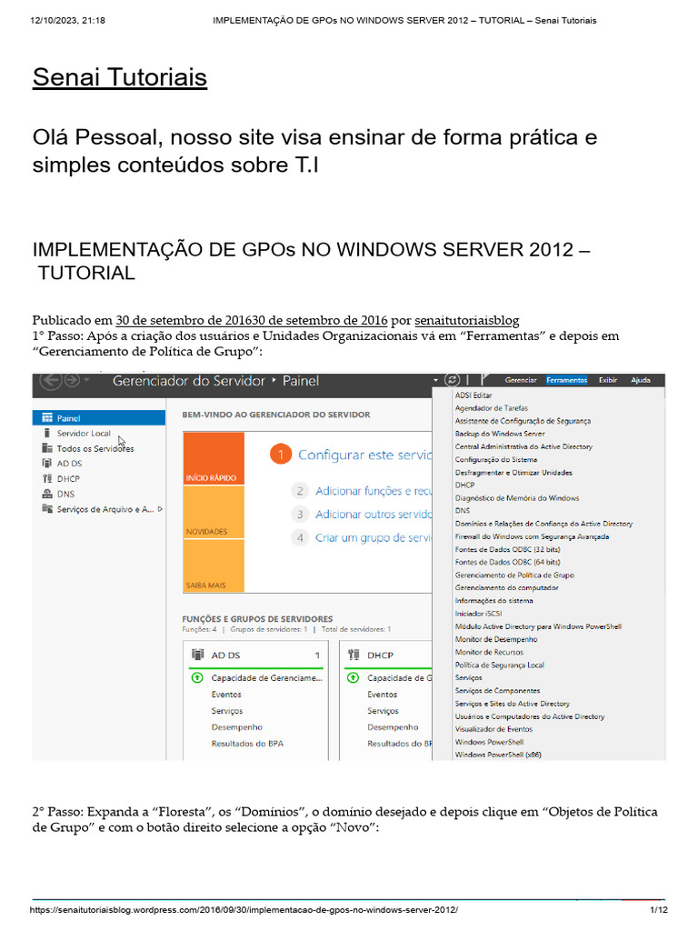 Implementação de GPOs no Windows Server 2012 | PDF | Microsoft Windows ...