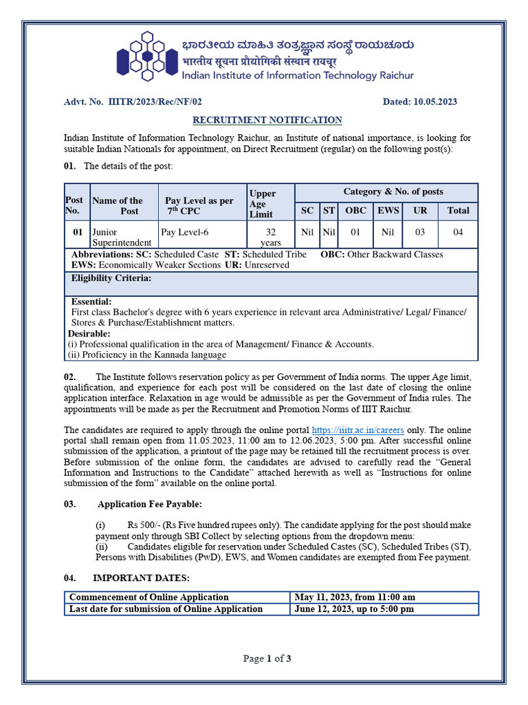 IIIT Raichur NF 02 | PDF | Career & Growth