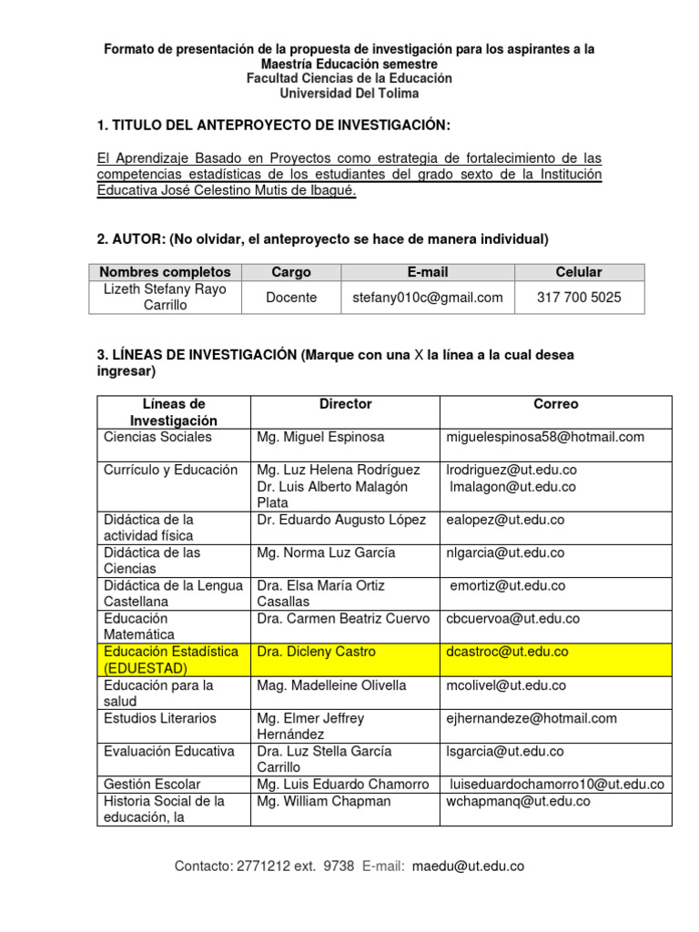 FORMATO PROPUESTA INVESTIGACIÃ - N Final | PDF | Aprendizaje en base a proyectos | Aprendizaje
