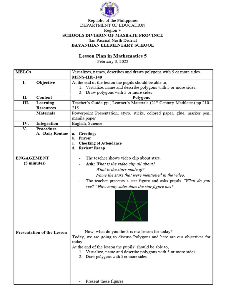 Polygon Lesson Plan | PDF | Language Arts & Discipline
