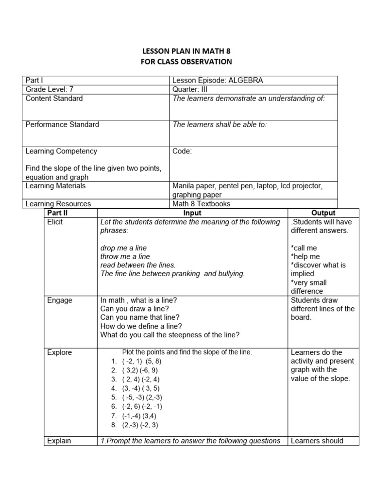 Sample DLP Math | PDF | Slope | Mathematics