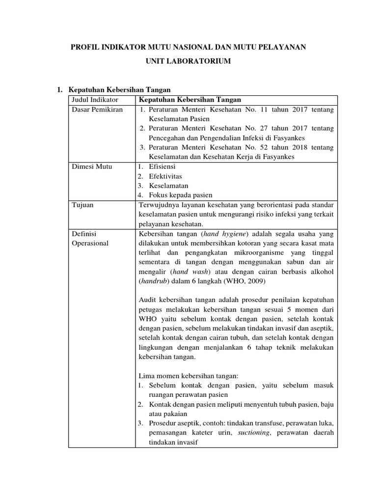 Profil Indikator Mutu Nasional Dan Mutu Pelayanan Unit Laboratorium | PDF