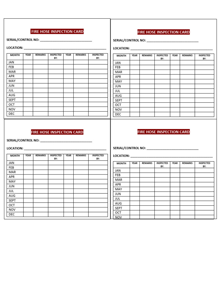 Fire Hose Inspection Card | PDF