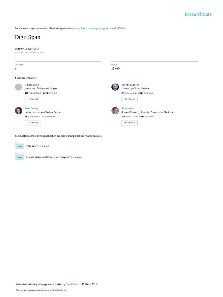 012881.digitspan.June232010 | PDF | Wechsler Adult Intelligence Scale | Cognition