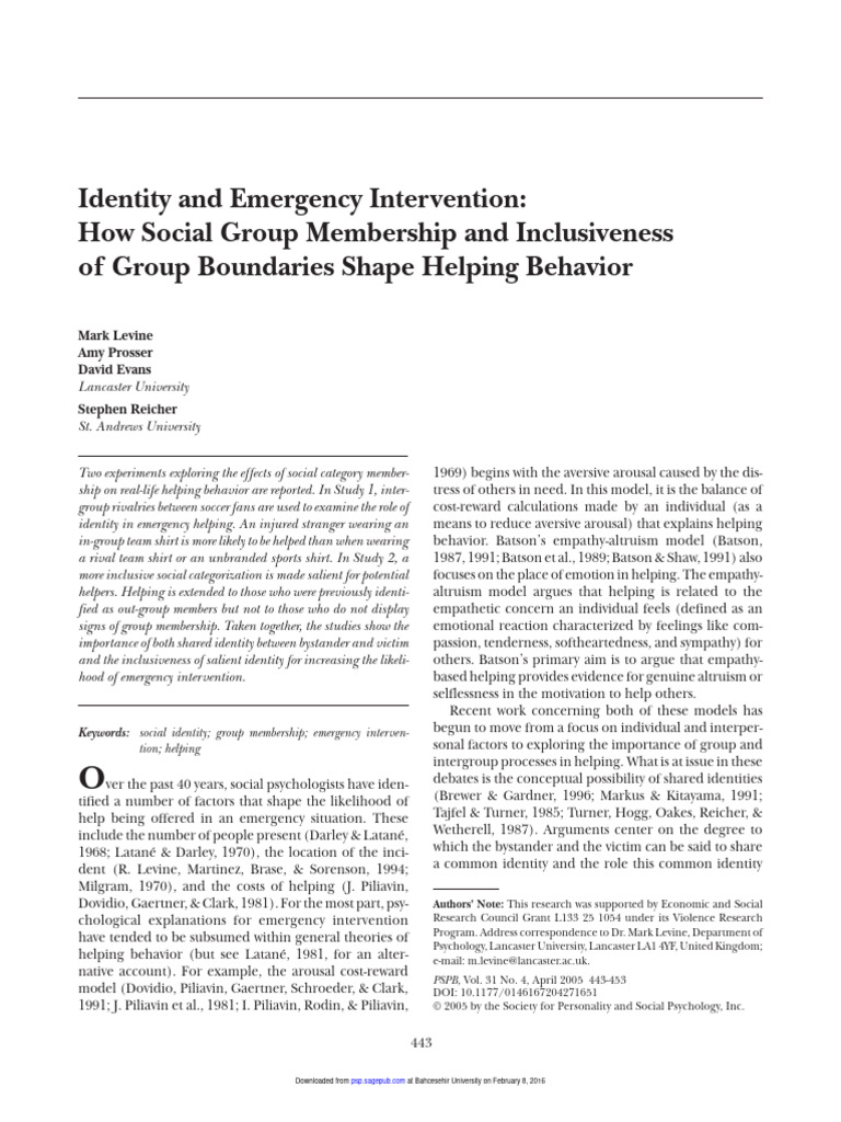 Levine Et Al. 2005. Pers - and Soc - Psy Bulletin. Identity and Emergency Intervention ...