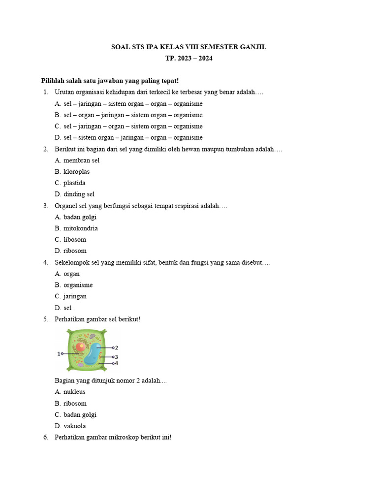 Soal Sts Ipa Kelas Viii Semester Ganjil2023-2024 | PDF