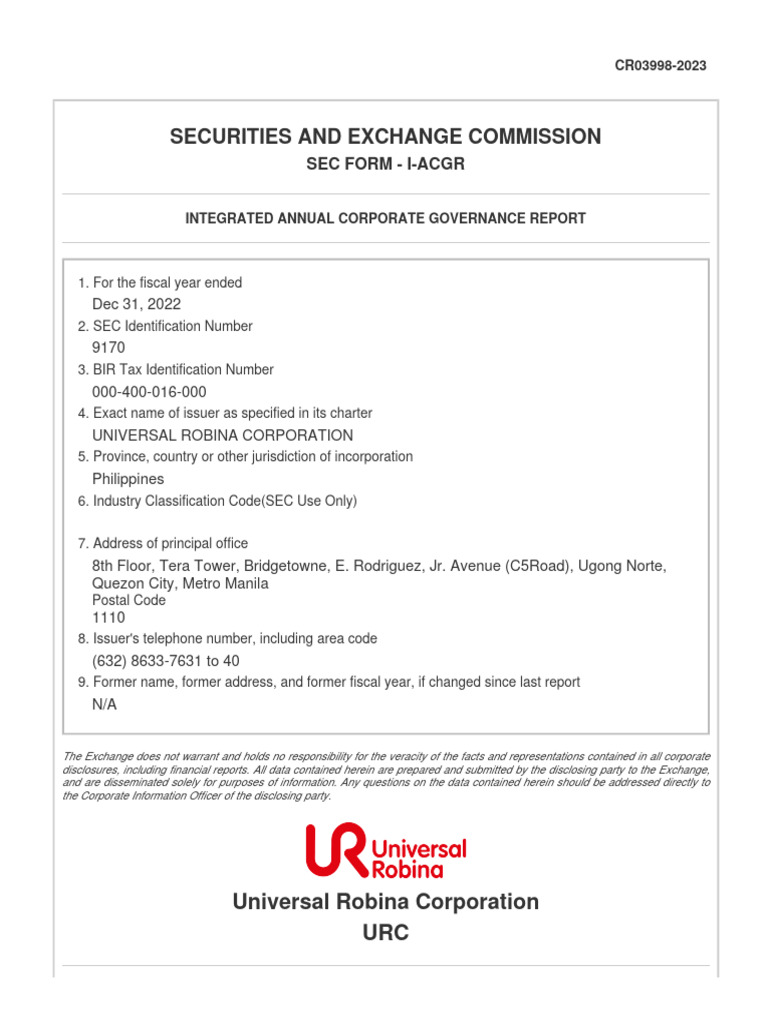 PSE Disclosure Form I-ACGR - Integrated Annual Corporate Governance ...
