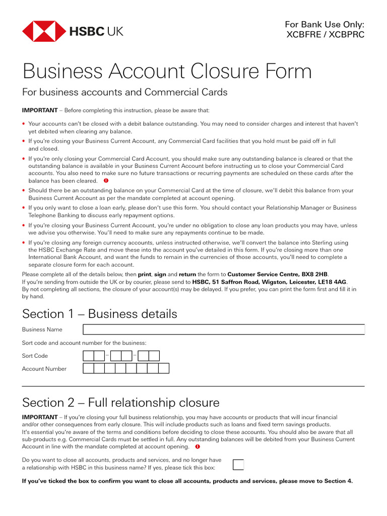 Hsbcuk Account Closure Form | PDF | Transaction Account | Debit Card