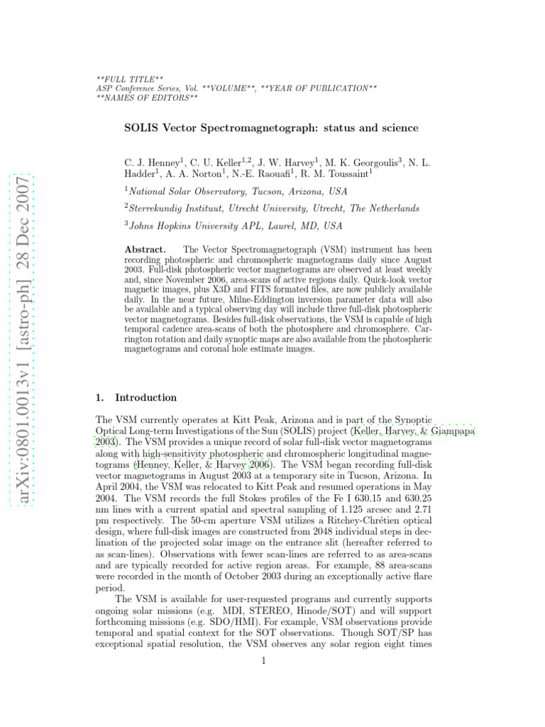 SOLIS Vector Spectromagnetograph | PDF | Astronomy | Physical Sciences