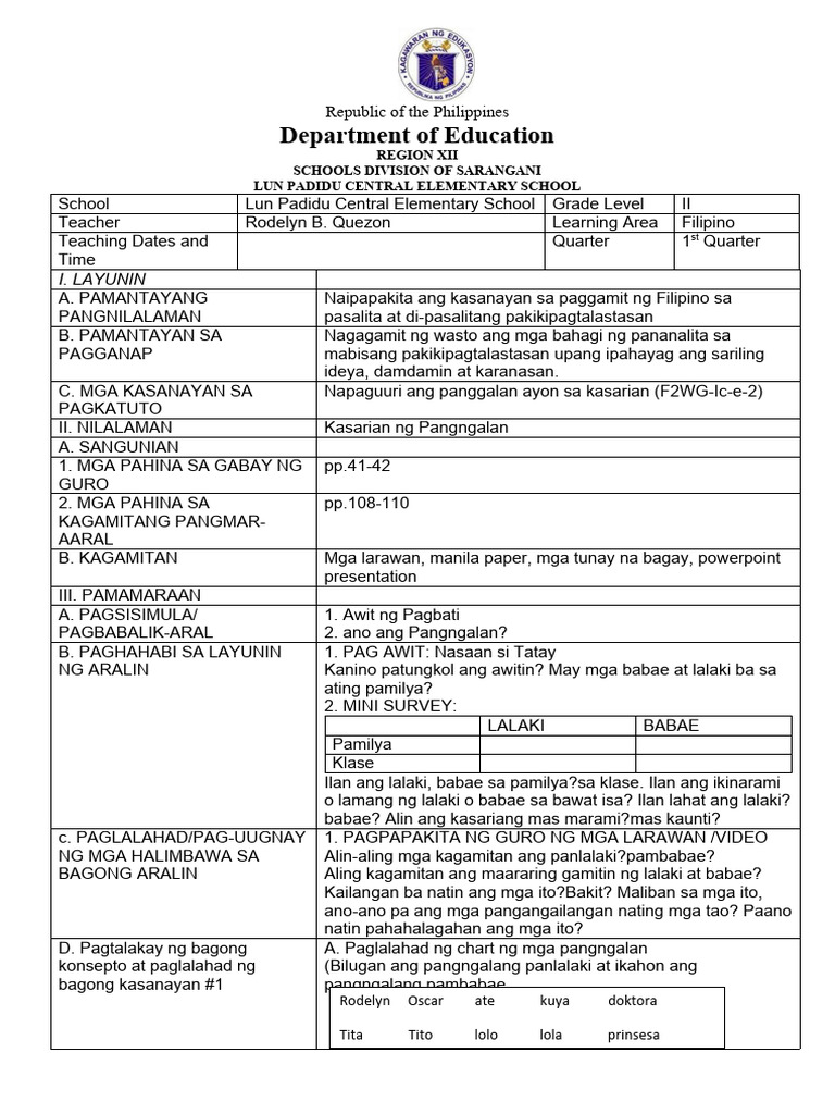 Filipino Cot 1ST Quarter | PDF