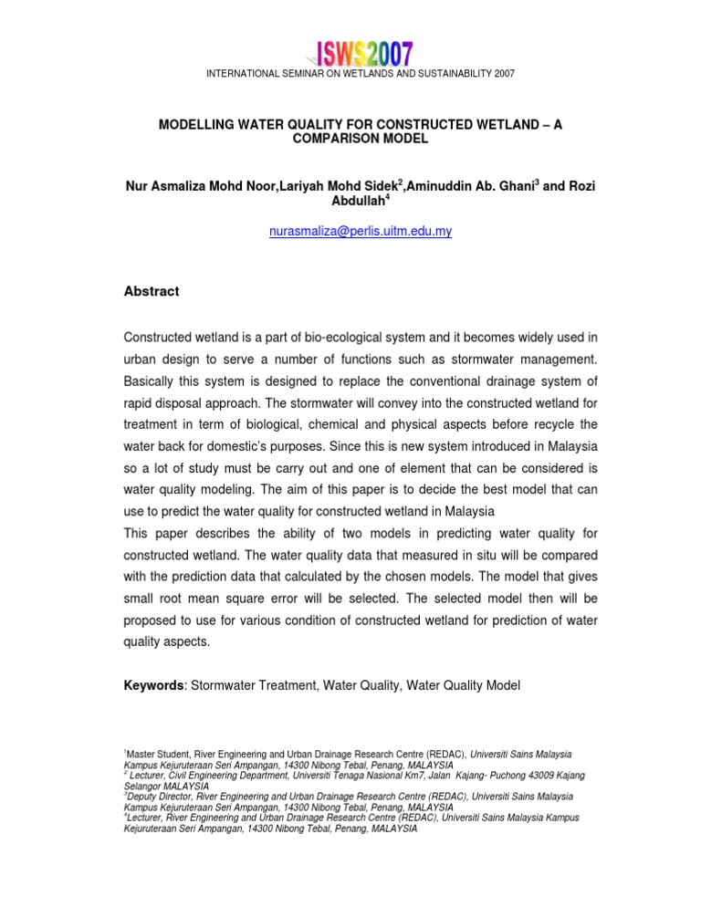 Water Quality Modeling for Wetlands | PDF | Wetland | Hydrology