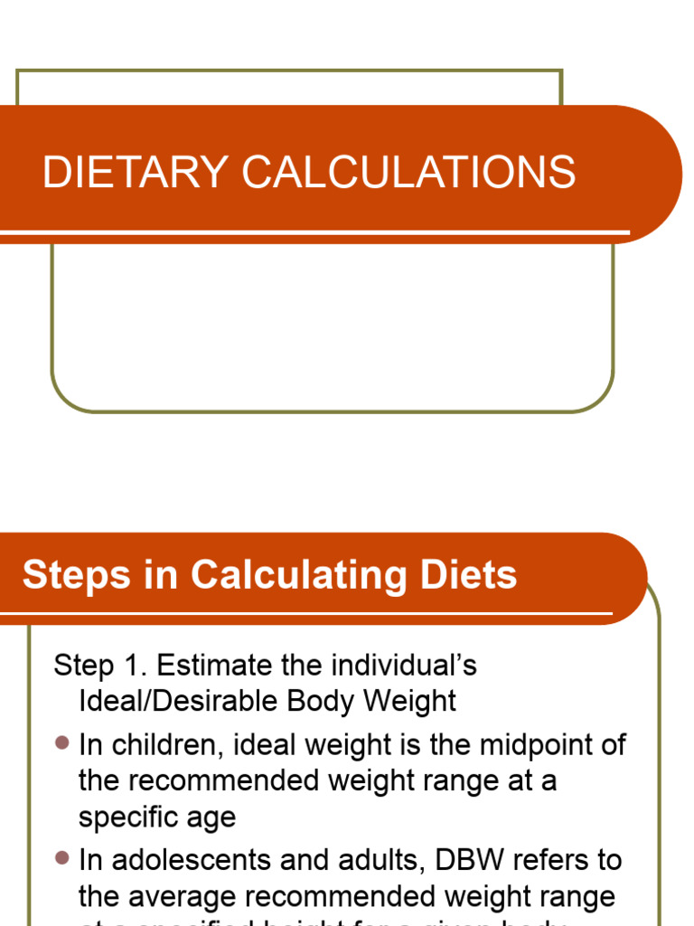 Dietary Calculations | PDF | Body Mass Index | Calorie