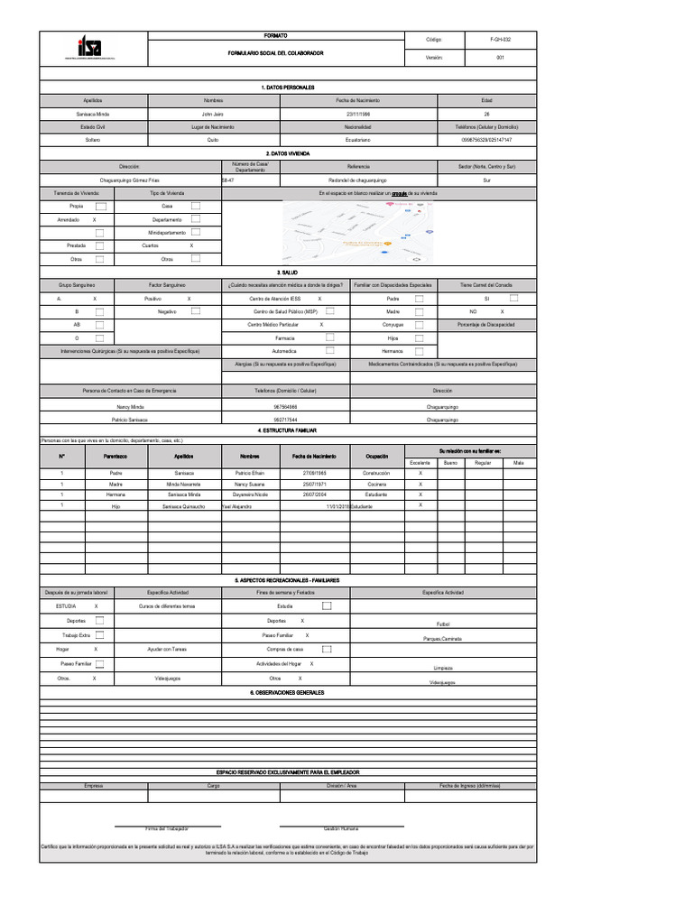 2.1 F-GH-032-Formulario Social Del Colaborador - Ilsa Modificado | PDF