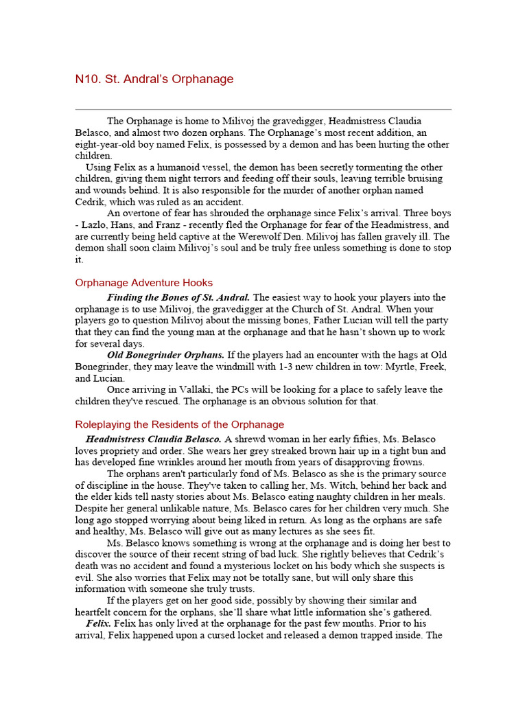 St. Andral's Orphenage | PDF | Orphanage | Demons