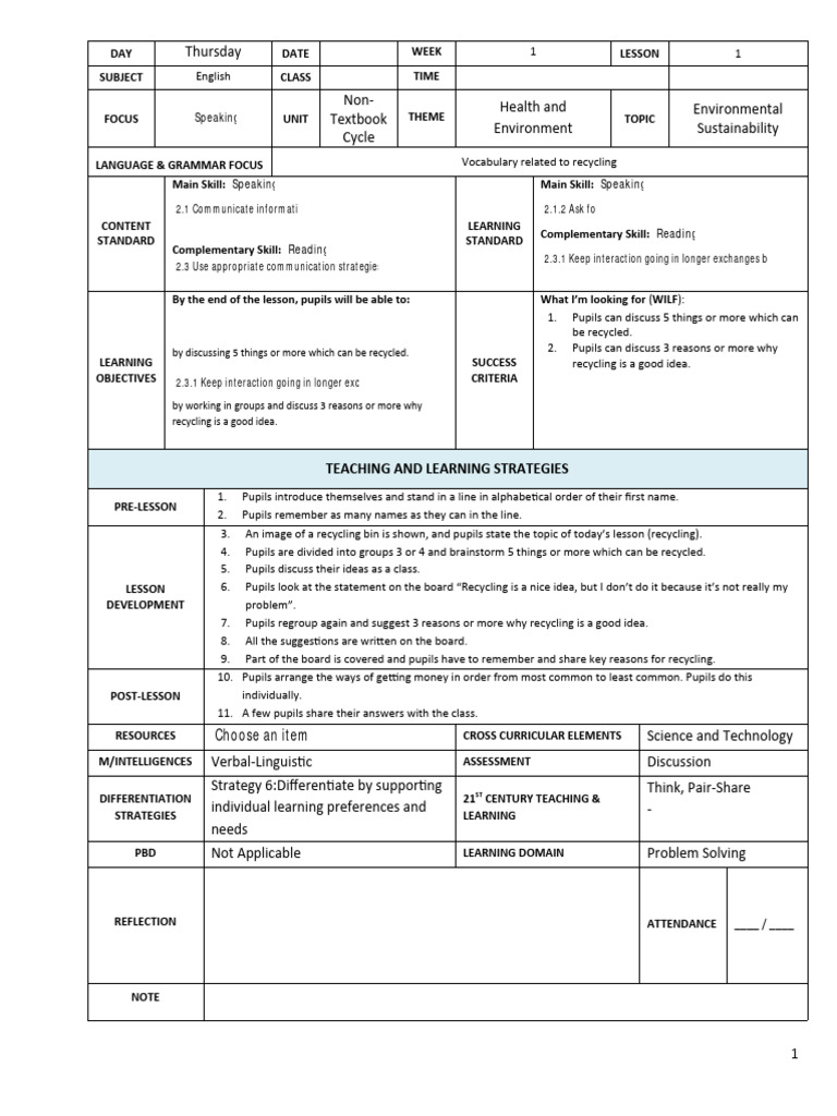 Form 2 Lesson Plan TS25 | Download Free PDF | Reading Comprehension ...