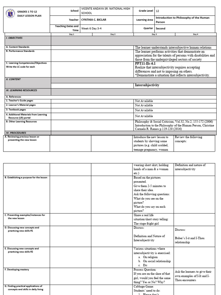 Q2 Week C Intersubjectivity | PDF | Learning | Curriculum