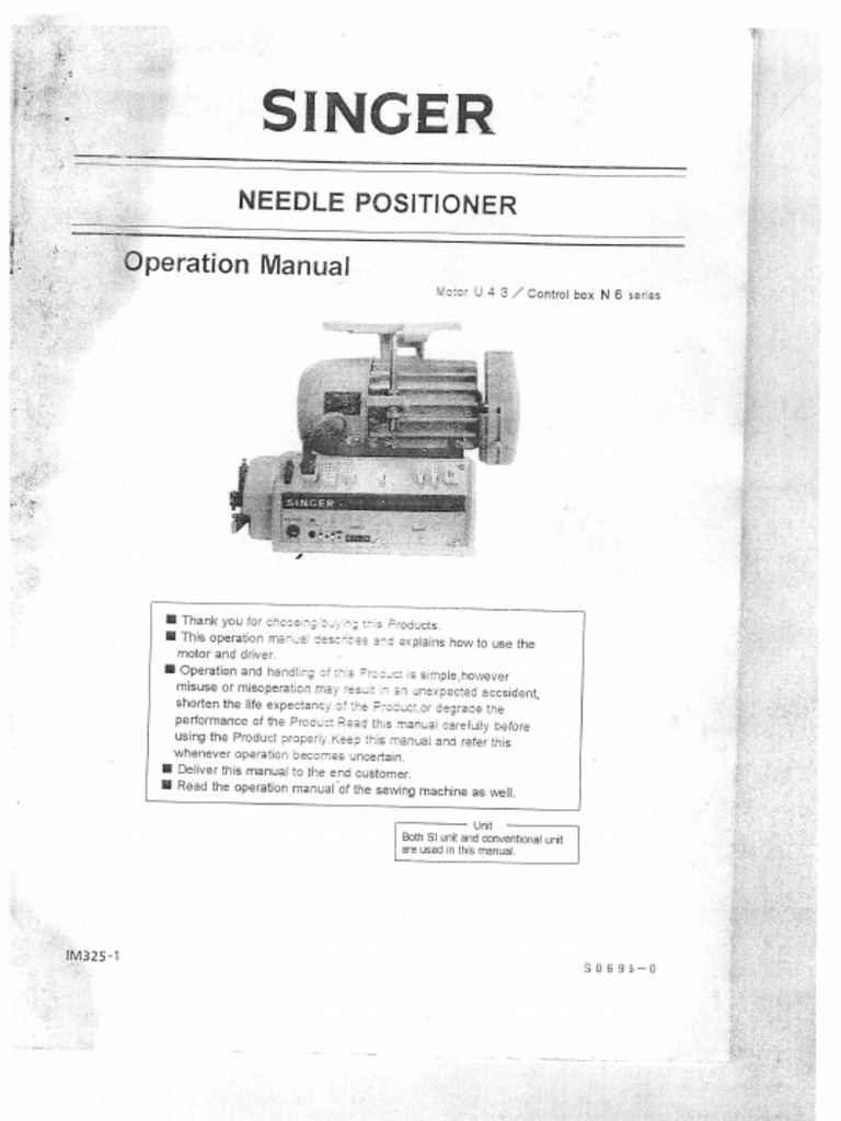 SINGER NEEDLE POSITIONER Operation Manual | PDF