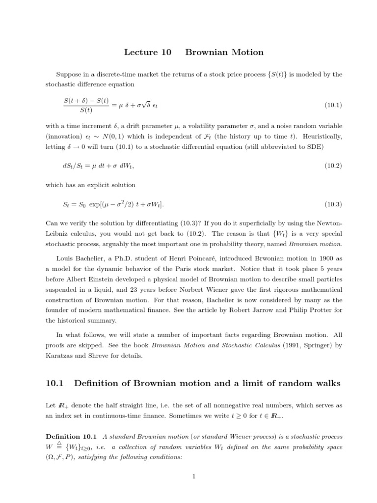 Brownian Motion: S (t + δ) − S (t) S (t) √ δ ² | PDF