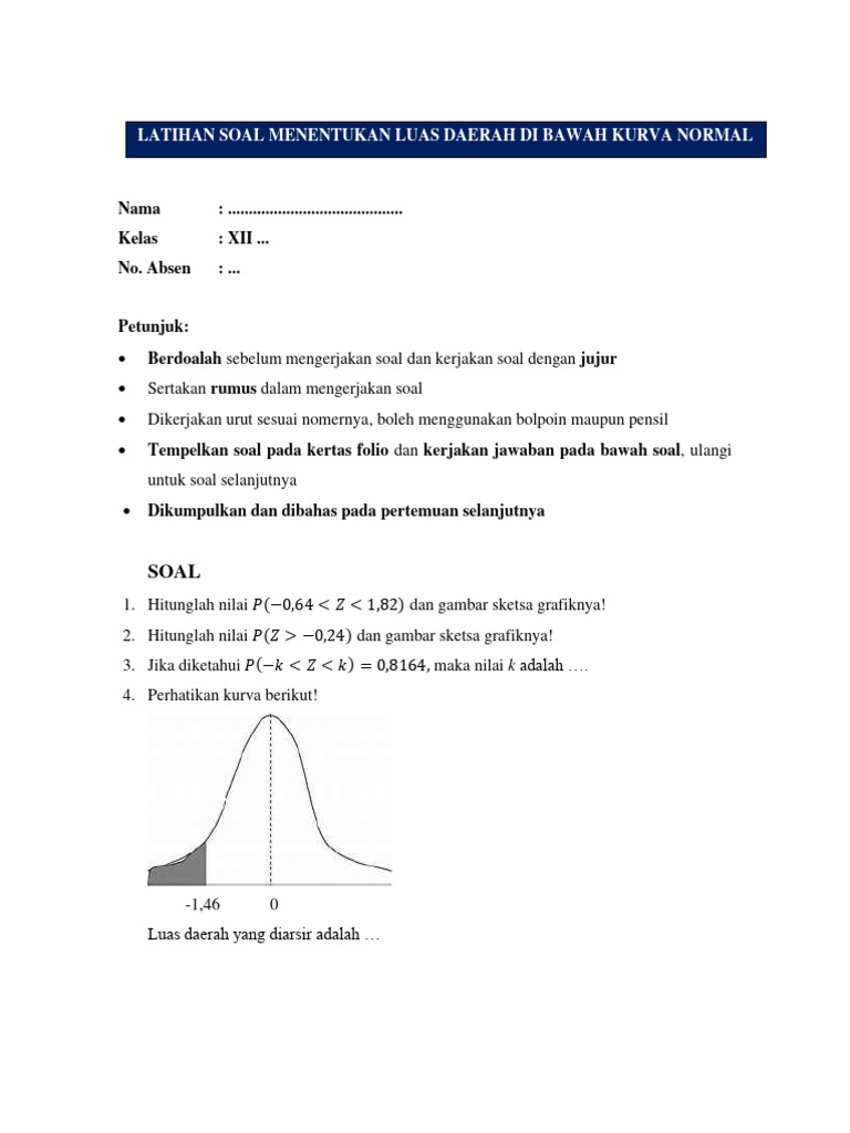 Latihan Soal Menentukan Luas Daerah Di Bawah Kurva Normal | PDF