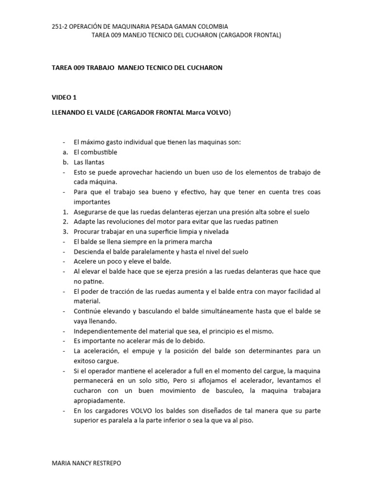 Manejo Técnico del Cucharon Frontal | PDF