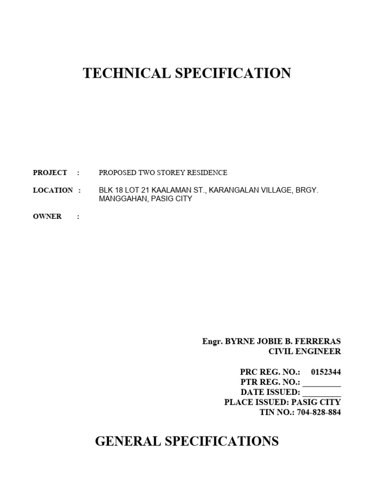 Two-Storey Residence Technical Specs | PDF | Plumbing | Electrical Wiring