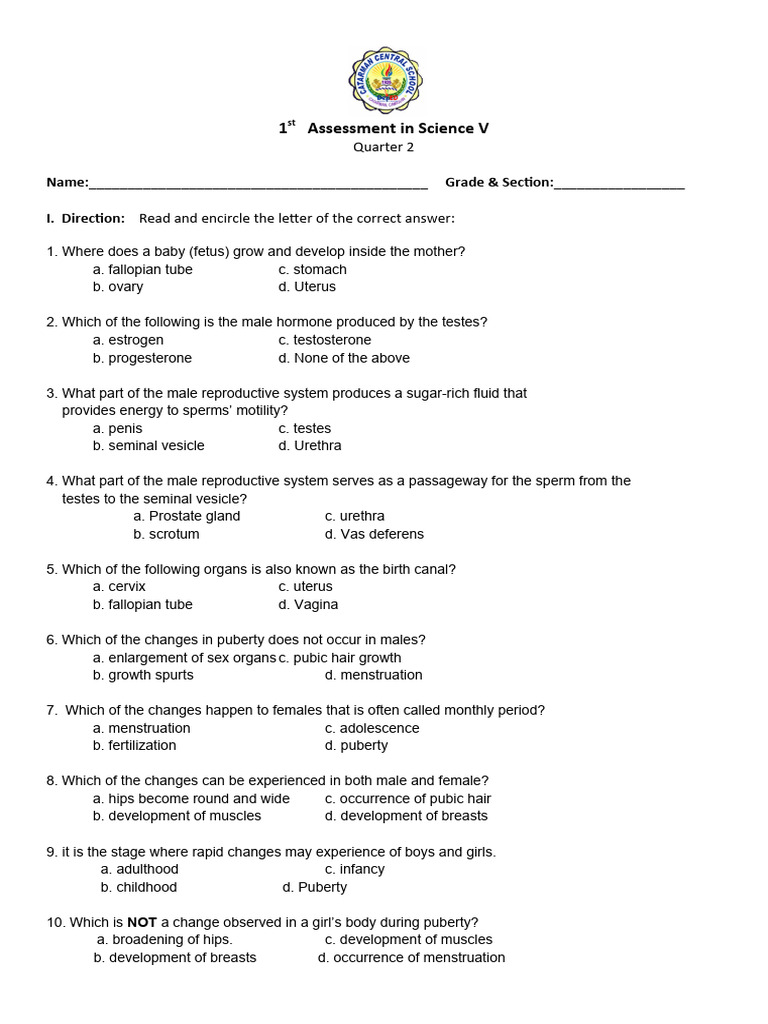 1st Assessment in Science V Q 2 | PDF