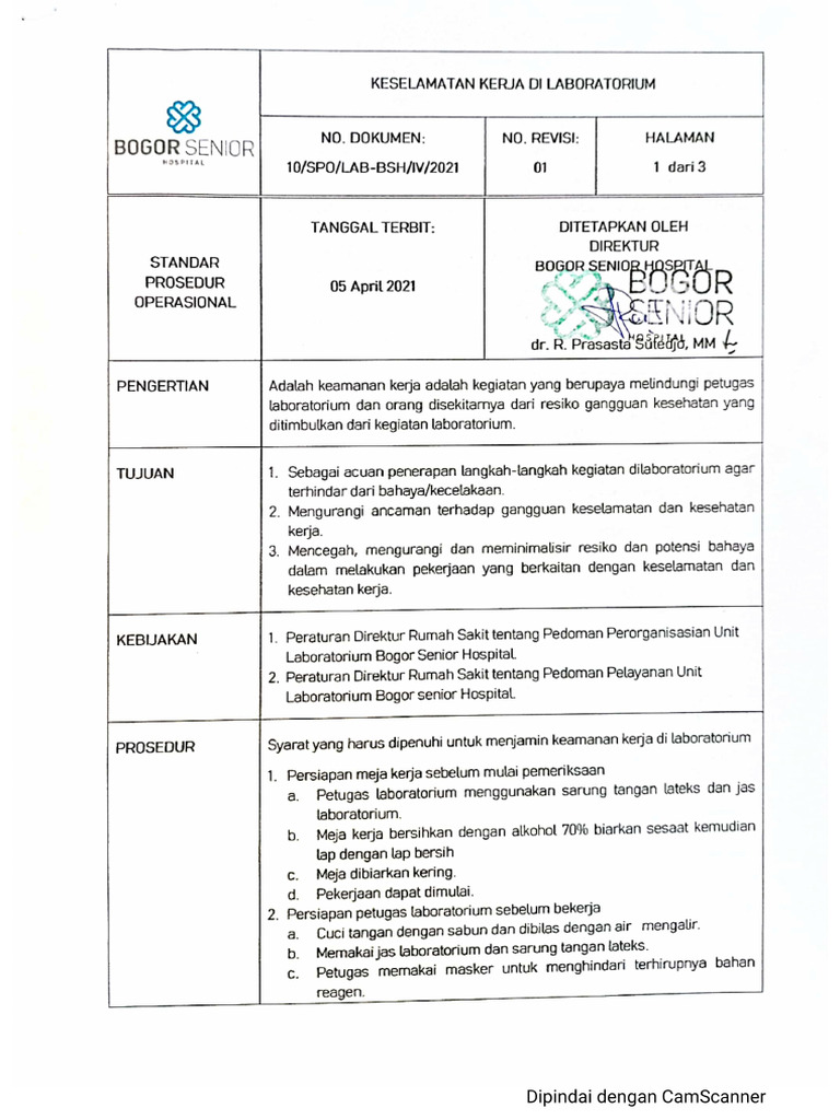 Spo 10 Keselamatan Kerja Di Laboratorium | PDF
