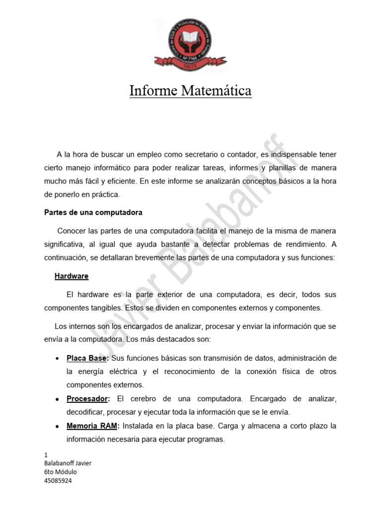Informe Matemática | PDF | Hardware de la computadora | Software