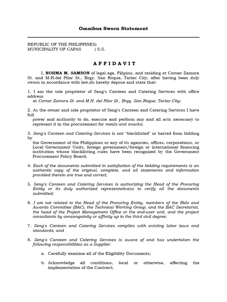 Omnibus Sworn Statement | PDF | Affidavit | Justice