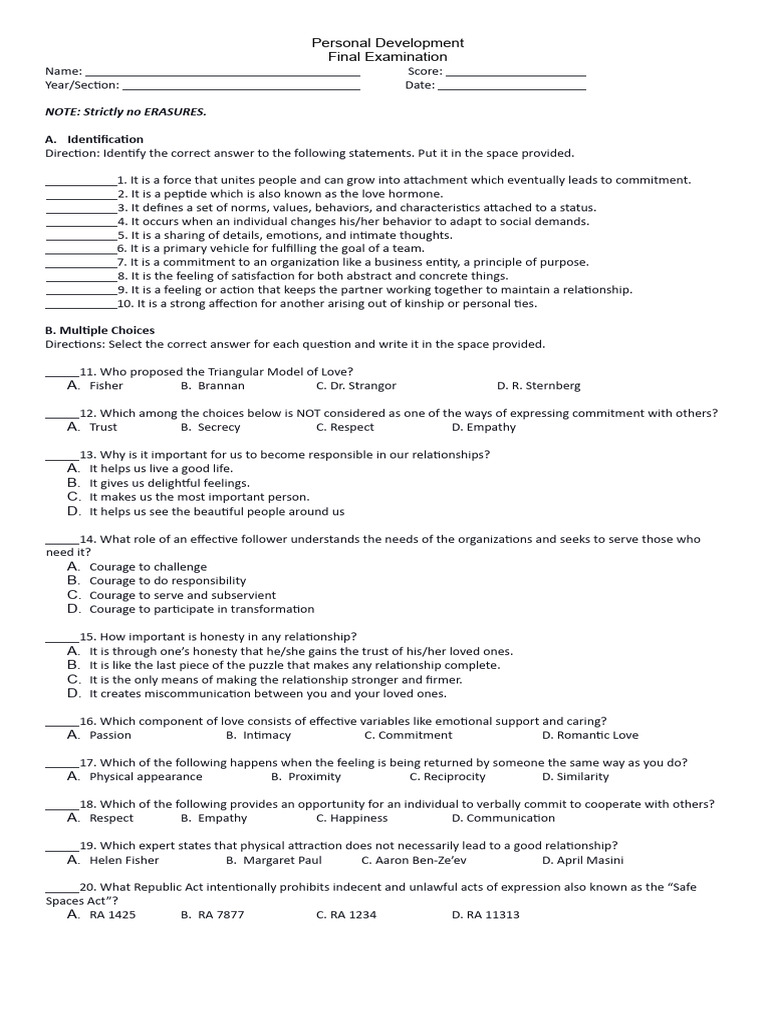 Final Exam Perdev | PDF | Love | Attachment Theory