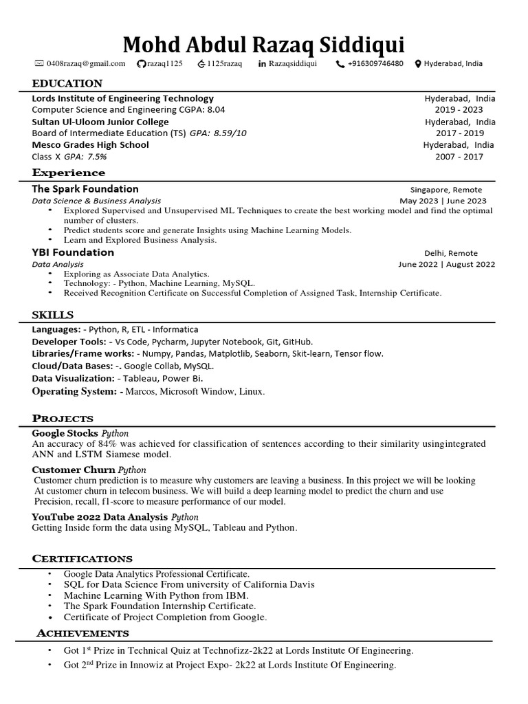 Razaq Resume | PDF | Machine Learning | Python (Programming Language)