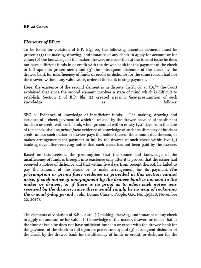 BP 22 Summary - 1 | PDF | Lawsuit | Complaint