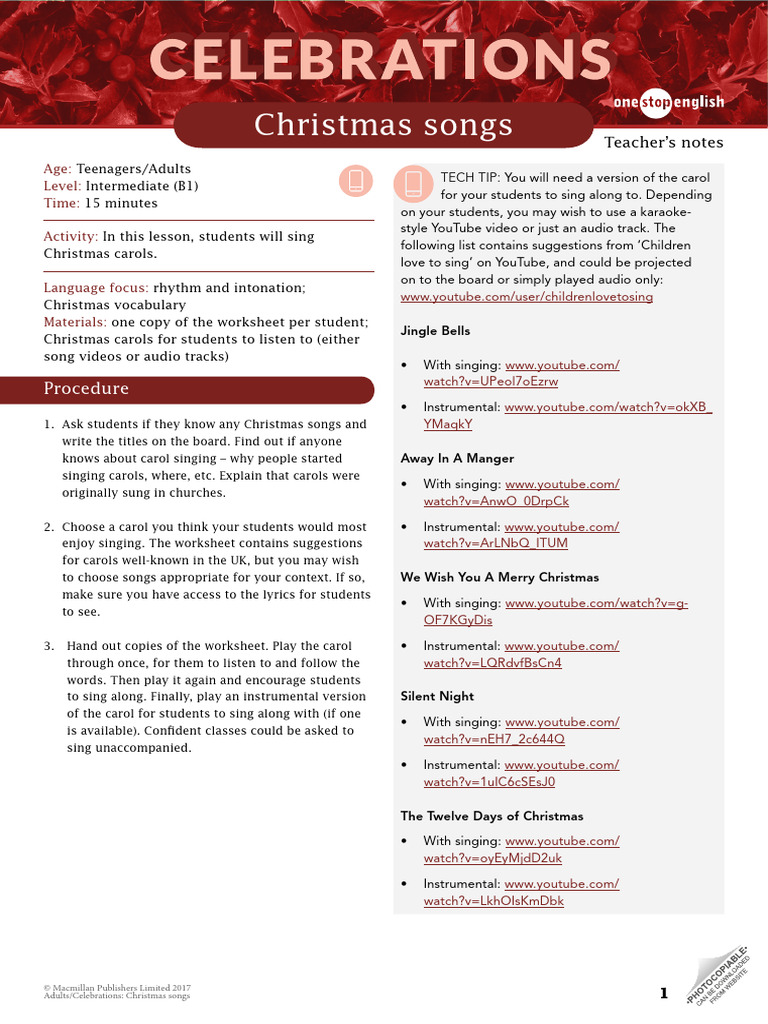 Christmas Carols Singing Lesson Plan | PDF | Christmas Carols | Christmas
