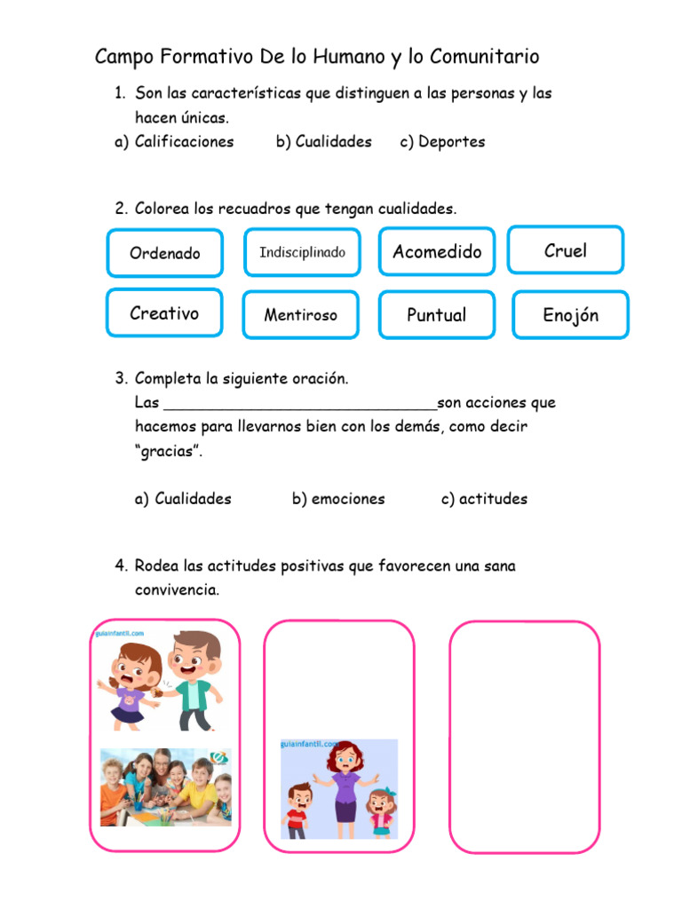 Actividades De Lo Humano Y Comunitario Pdf